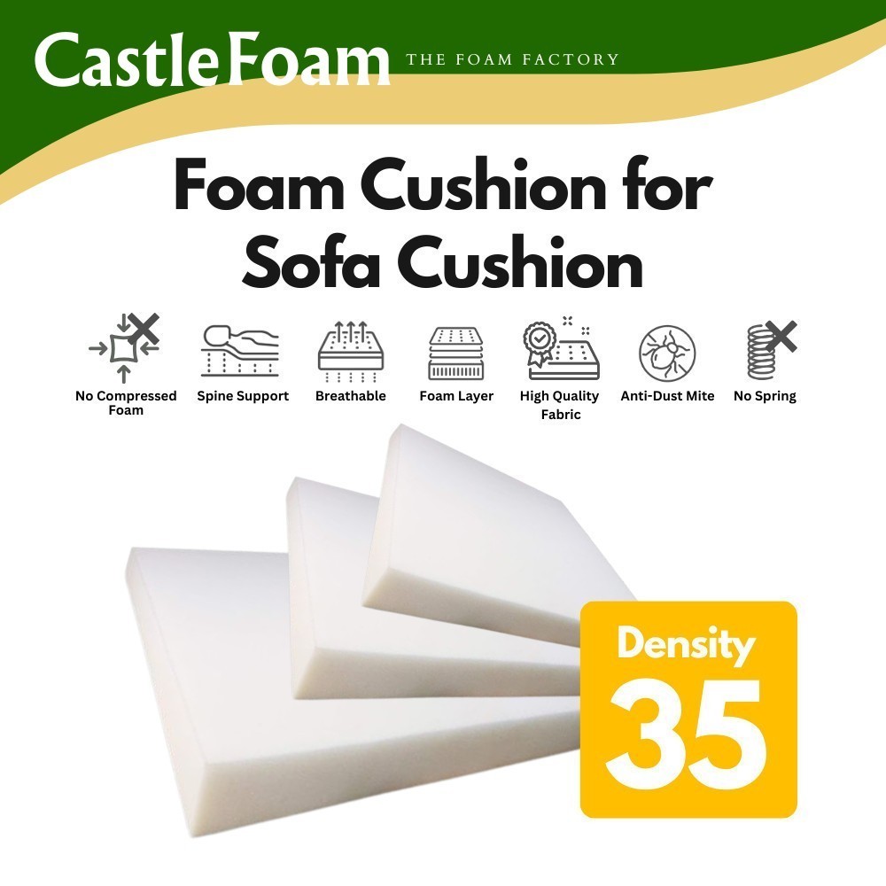 CastleFoam 35D High Density 1-3 Inch Square Foam Cushion Sofa Seat ...