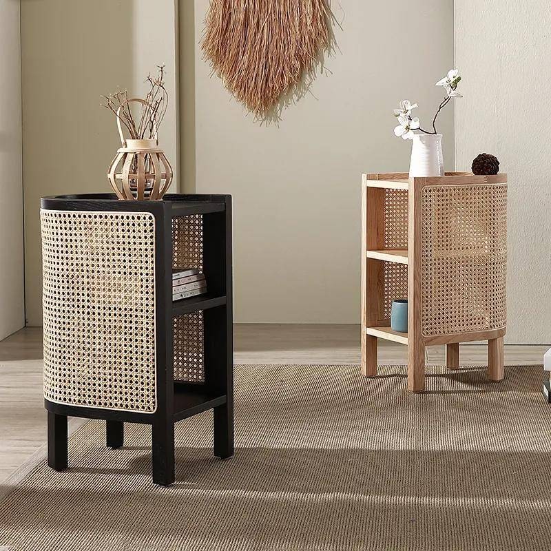 Bedside cabinet narrow Nordic style home rattan woven bedroom small ...