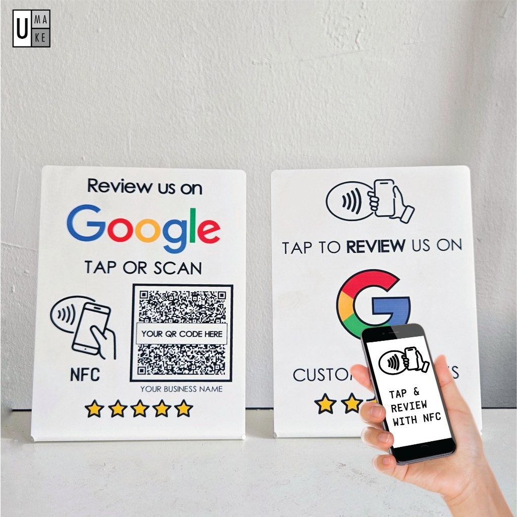 NFC tap and review Google Business Review Acrylic Standee QR CODE+NFC ...