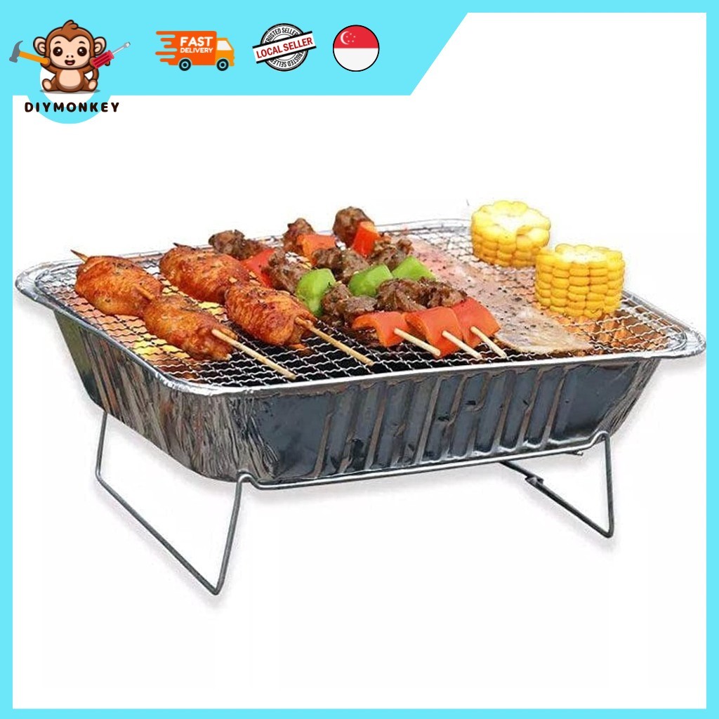 (DIYMONKEY) Disposable Portable BBQ Mesh Grill Set Instant Barbecue Set ...