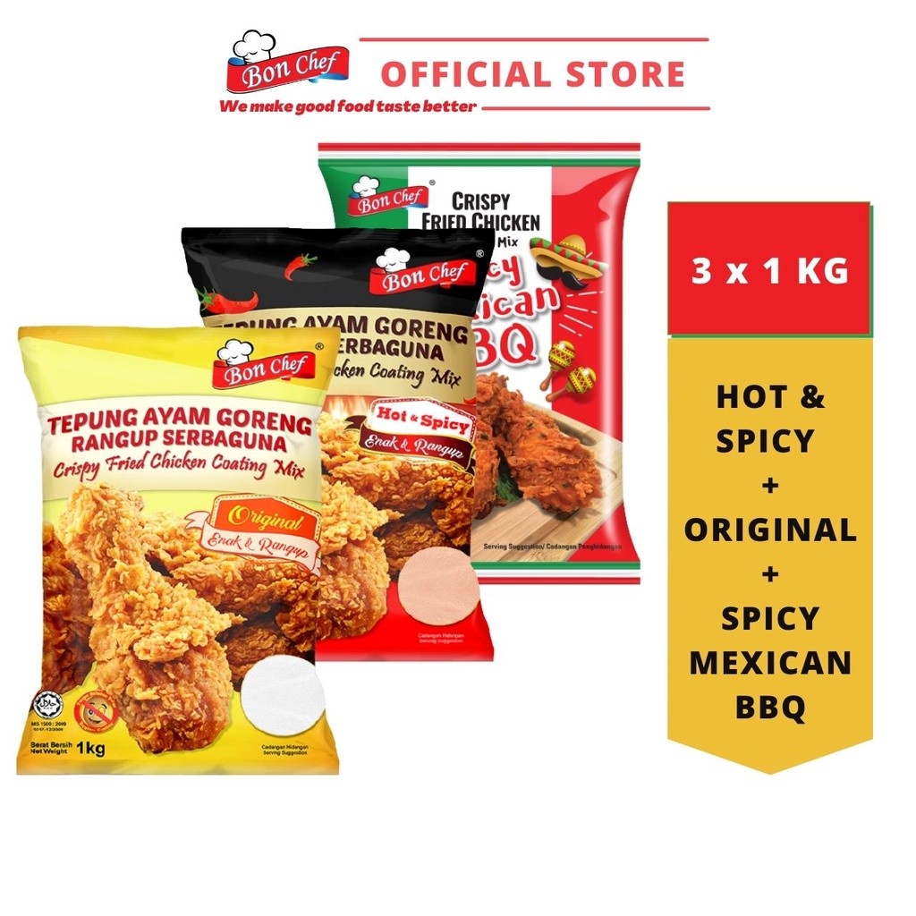 COMBO 1KG x 3 Packs [ 3 RASA ] Tepung Ayam Goreng ORIGINAL + HOT ...