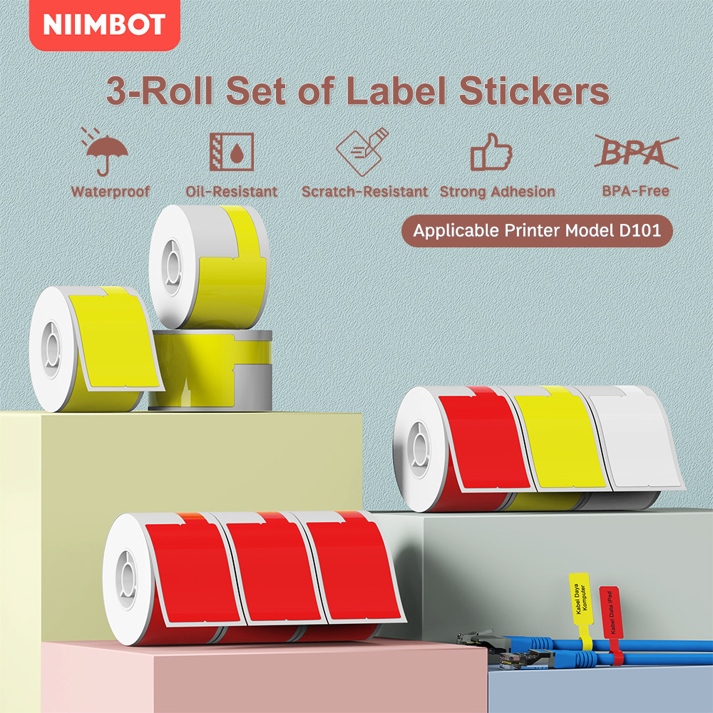 【3 Rolls Set】NIIMBOT D101 Cable label stickers are used to mark cable ...