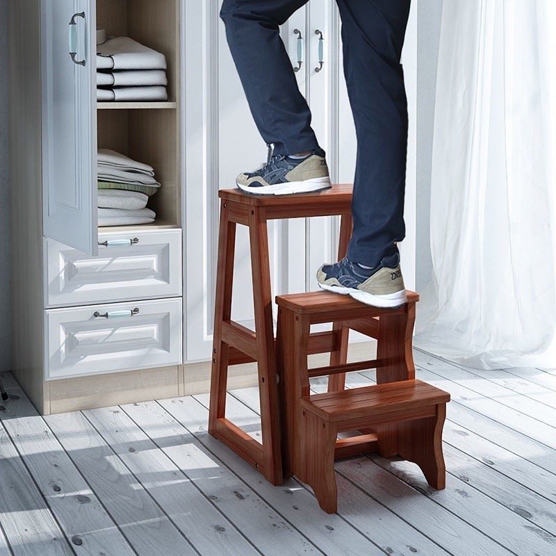 PHO Household Step Ladder Solid Wood Multi-functional Three Steps ...