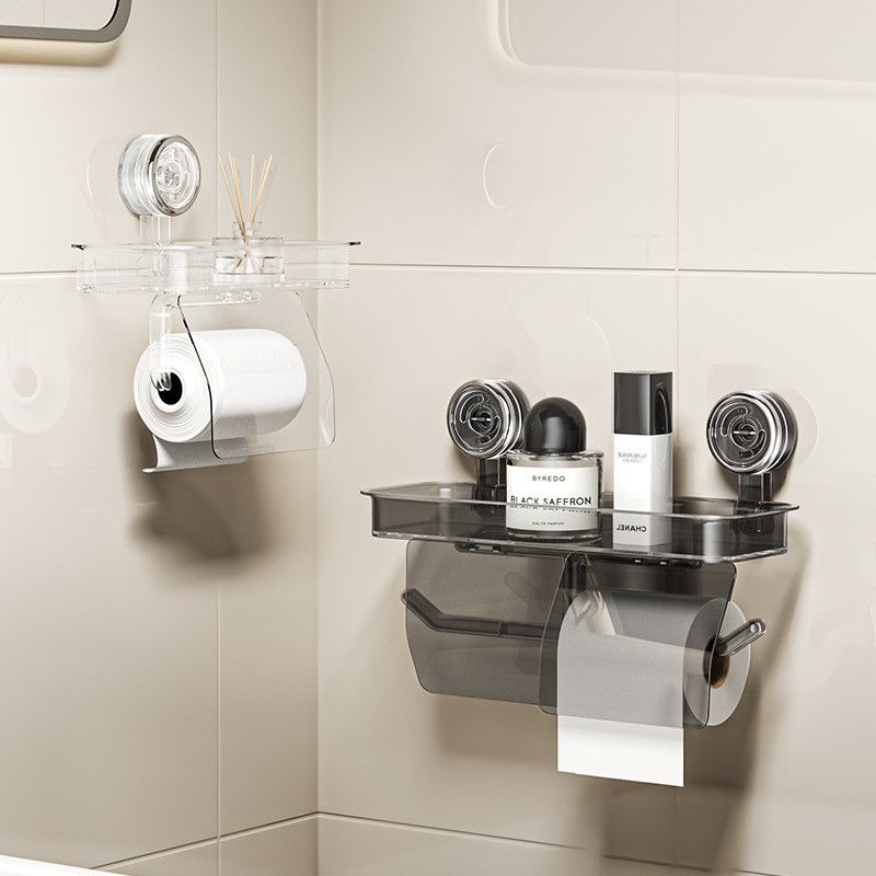 Bathroom Suction Cup Rack Toilet Paper Roll Holder Wall-Mounted ...