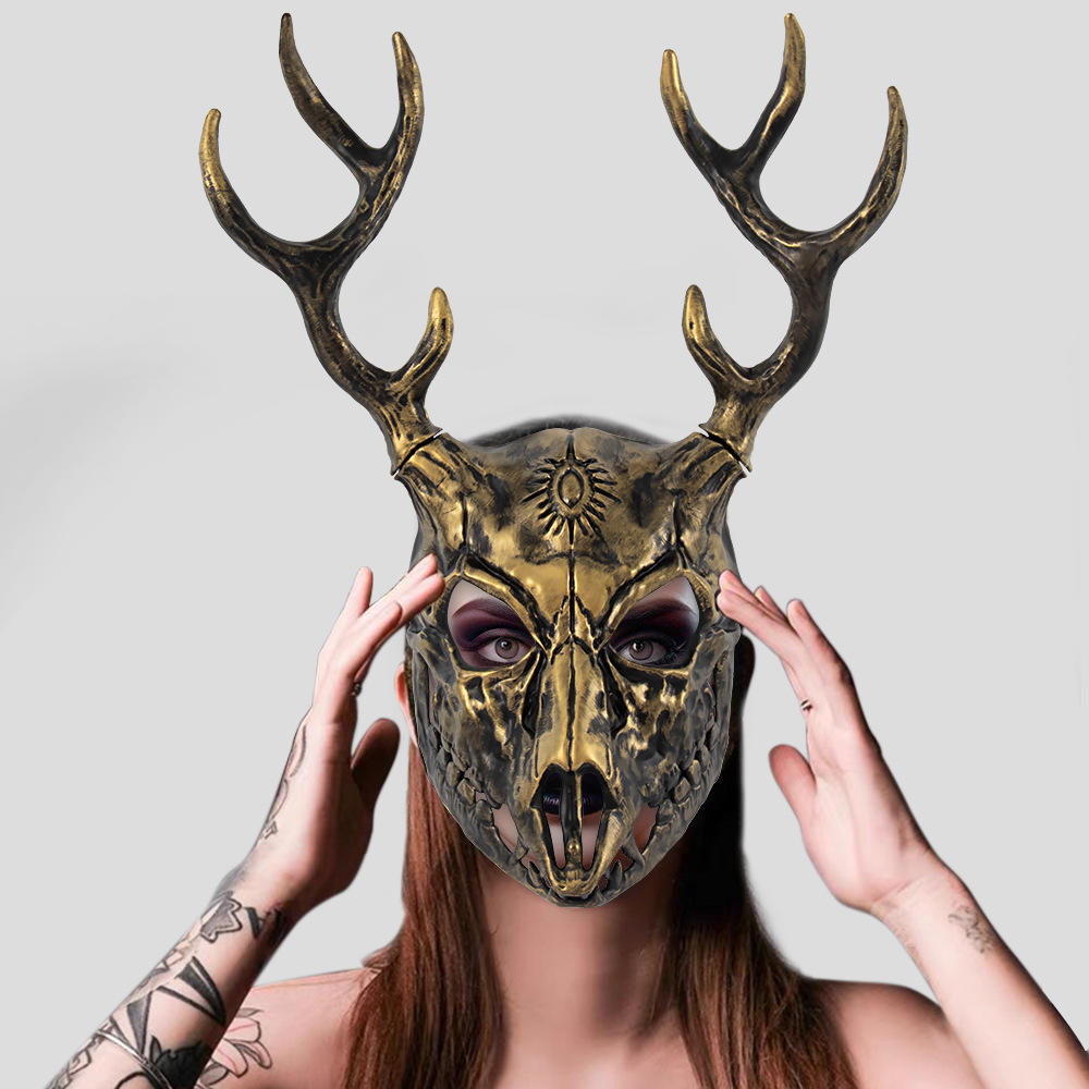 Deer Head Mask Detachable Sheep Bone Antler Masks Halloween Costume ...