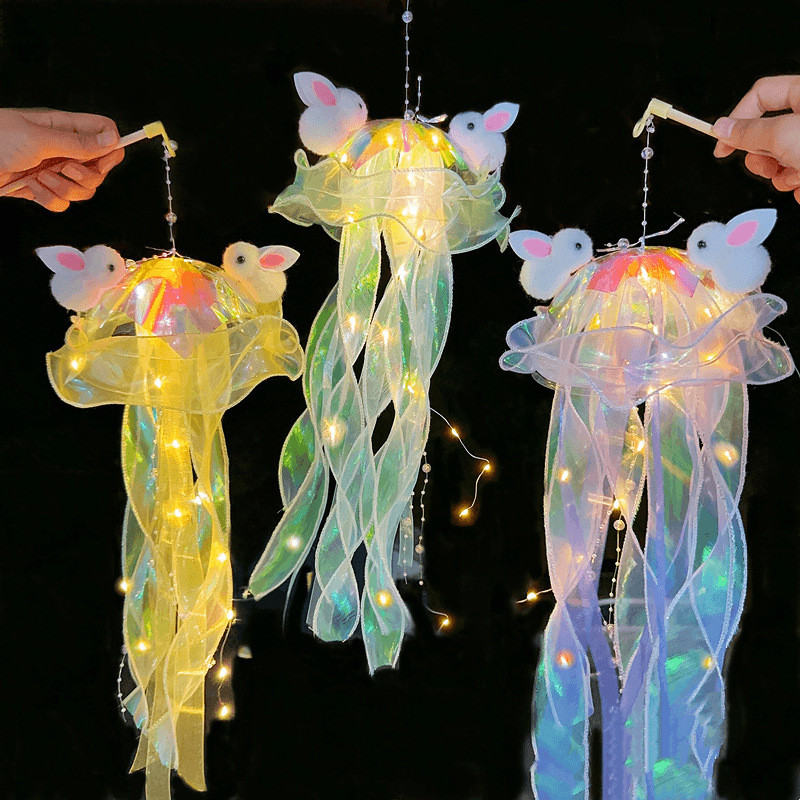 Mid-Autumn Jellyfish Rabbit Lanterns Diy Handheld Glowing Lanterns Kids ...