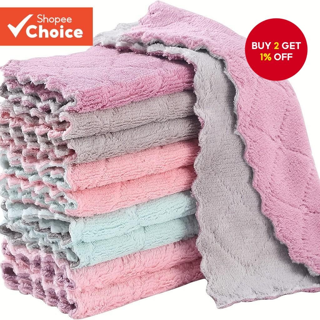 Five-piece Double-Layer Microfiber Towels: Super Absorbent Coral Fleece ...