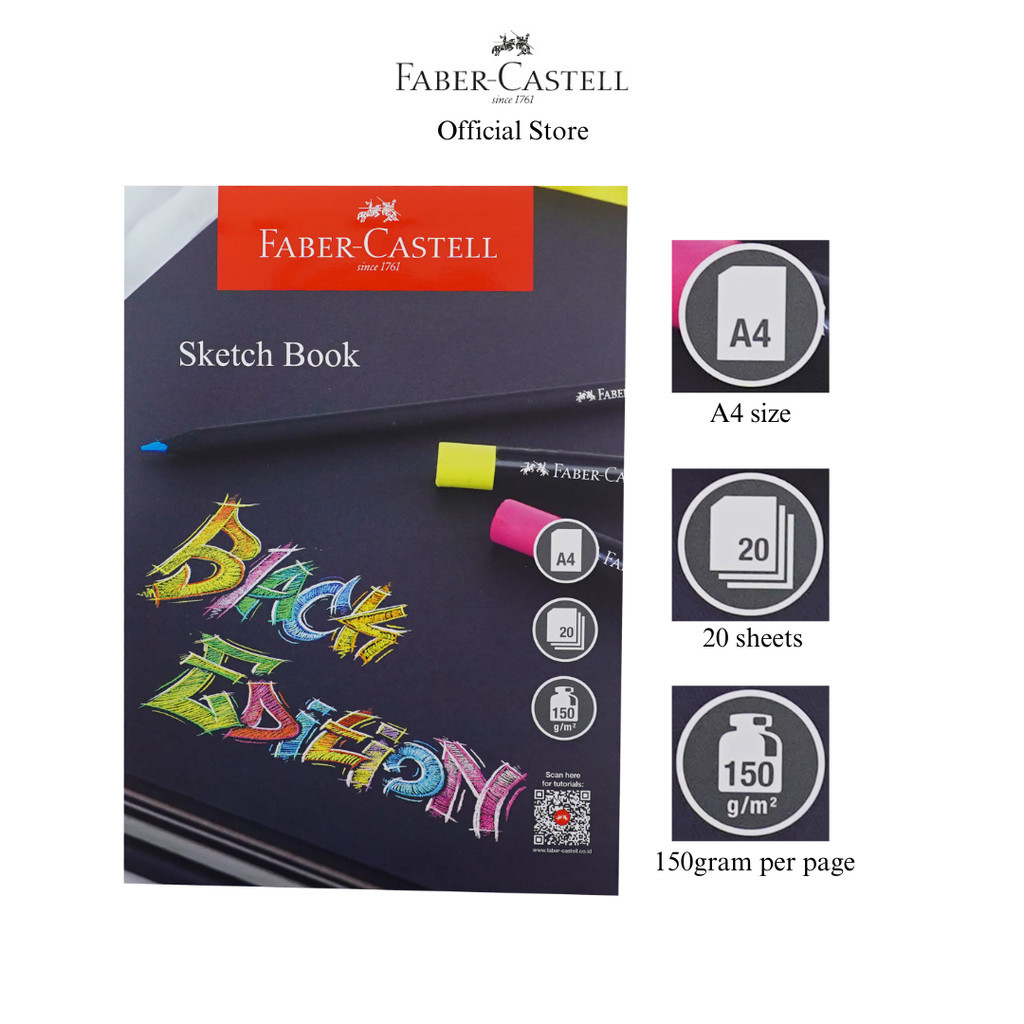 Faber-Castell Black Paper Sketch Book, A4 20sheets | Shopee Singapore