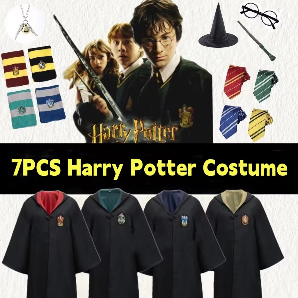 SG 7PCS/Set Harry Potter Costume Robe Cape Cloak Halloween Adult Kids ...