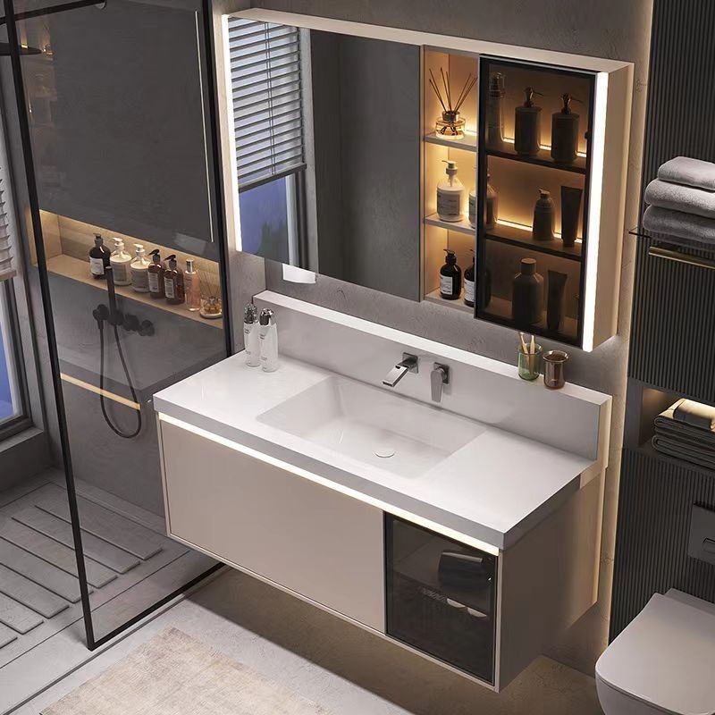 Modern Bathroom Vanity Cabinet with Built-in Basin, Motion Sensor ...