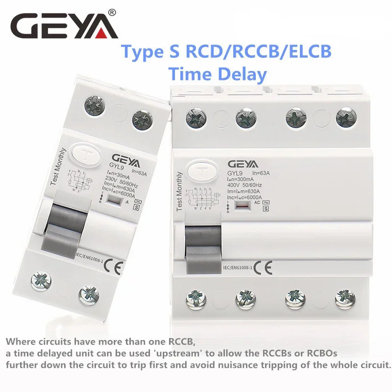 GEYA GYL9 AC-S Type Time Delayed RCD RCCB ELCB Delay Type ...