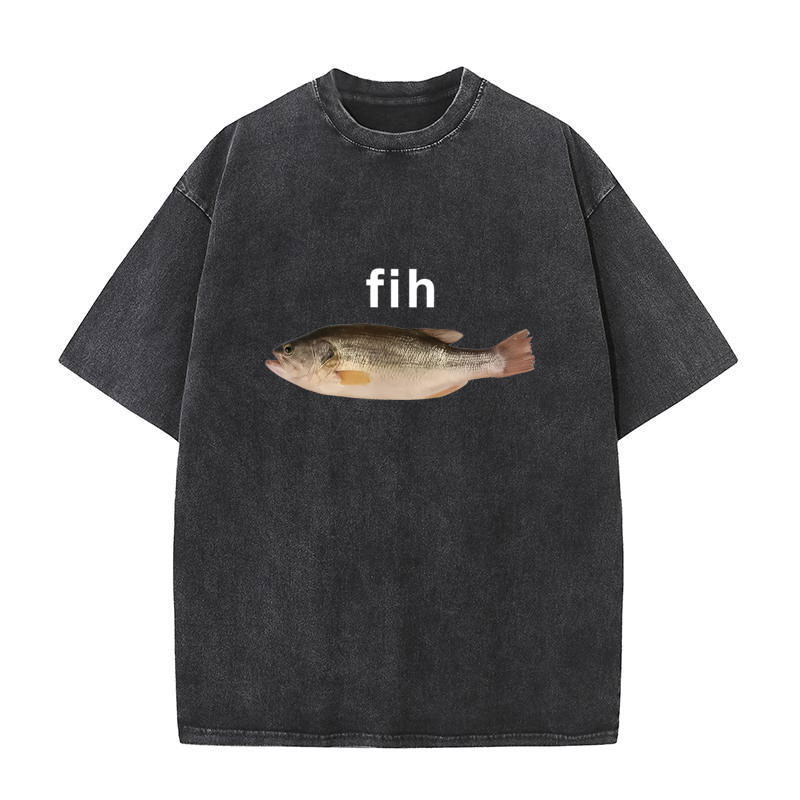 Funny Fih Fish Meme T-shirt High Quality Fashion Washed Vintage Short ...