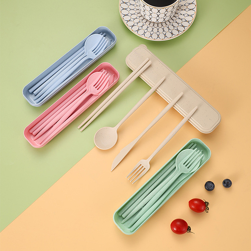 AA 4Pcs/Set Portable Utensils With Box Healthy Eco-Friendly Wheat Straw ...