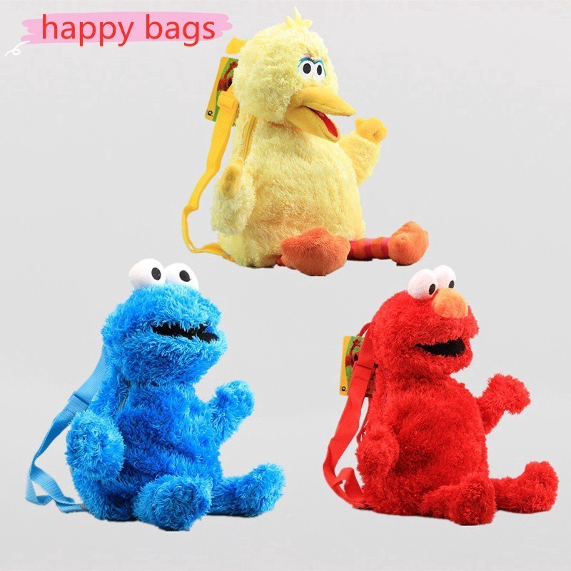 Sesame Street Plush Backpack Elmo Cookie Monster Big Bird Doll Bag ...