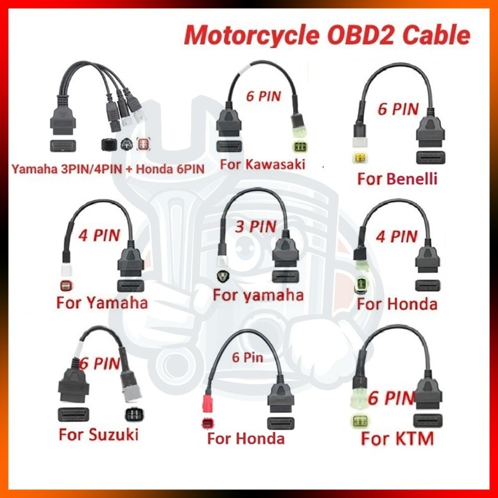 Obd2 Scanner ELM 327 Motorbike Motorcycle Diagnostic Cable Cables 3 Pin ...