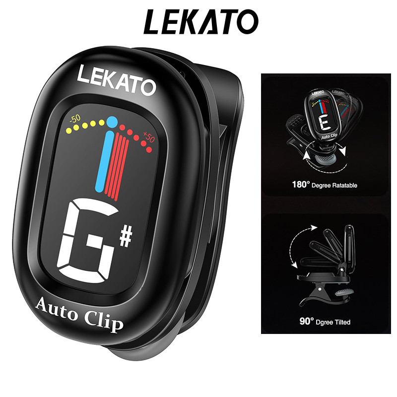 LEKATO Auto-Clip Chromatic Tuner Clip-On Guitar Tuner with Color LCD ...