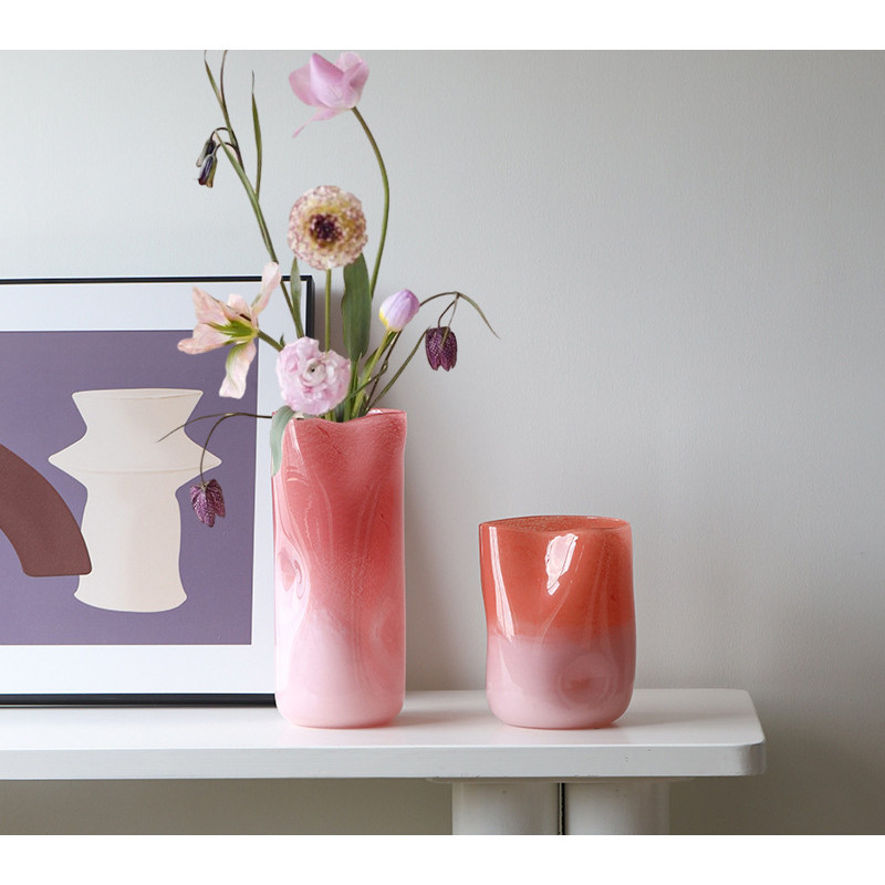 Pink Vase Super Beautiful Pink Gradient Straight Cylindrical Glass Vase ...