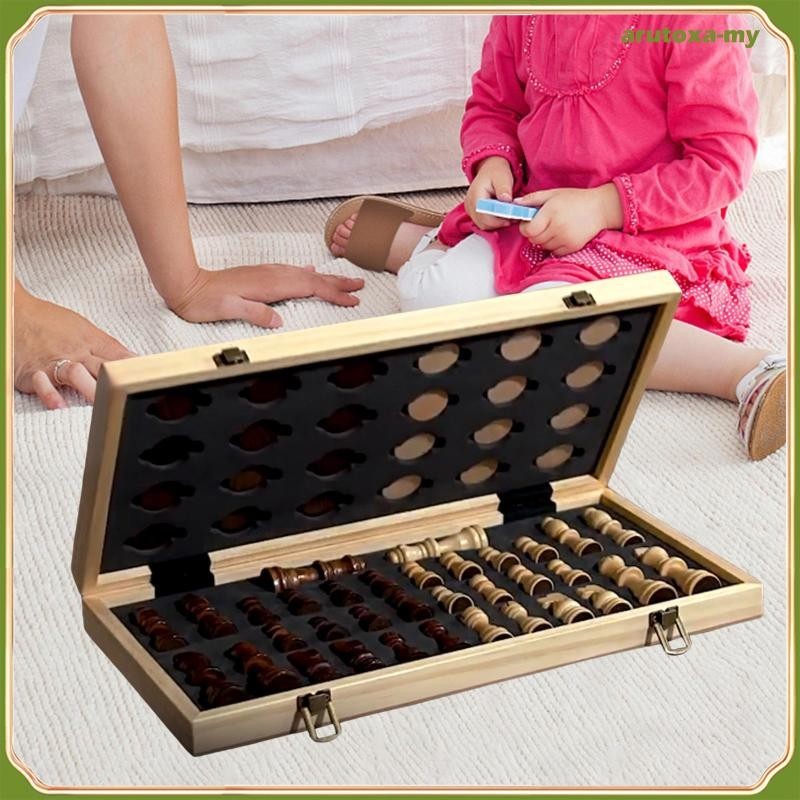 [ArutoxaMY] Wooden Chess Set Board Portable Checkers Board Game inch ...