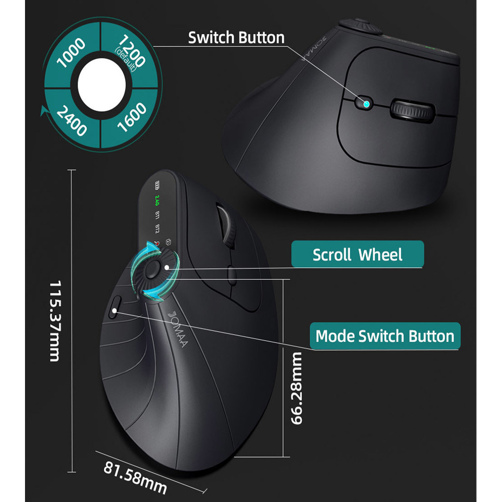 Right Hand Vertical Mouse With Adjustment Knob Rechargeable Bluetooth 2 ...