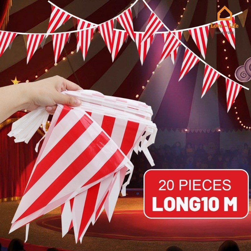 10 Meters Waterproof Red White Striped Flags Banner - Triangle Hanging ...
