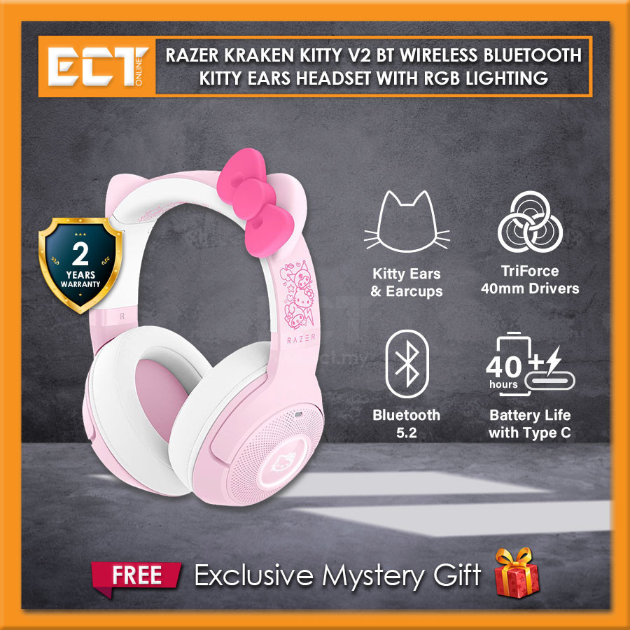 Razer Kraken Kitty V2 BT Wireless Bluetooth RGB Headset with Kitty Ears ...
