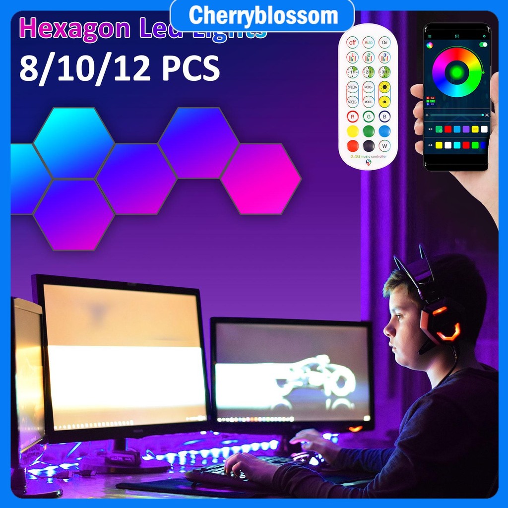 Hexagon LED Lights DIY LED Light Hexagon Panels Music Sync Hexagon Wall ...