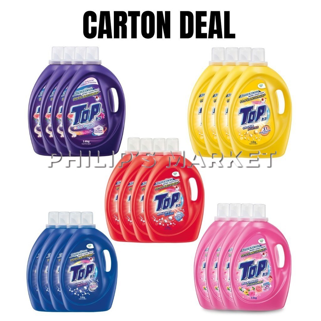 (Carton Deal) Top Liquid Laundry Detergent 4 bottles of 3.6kg (5 types ...
