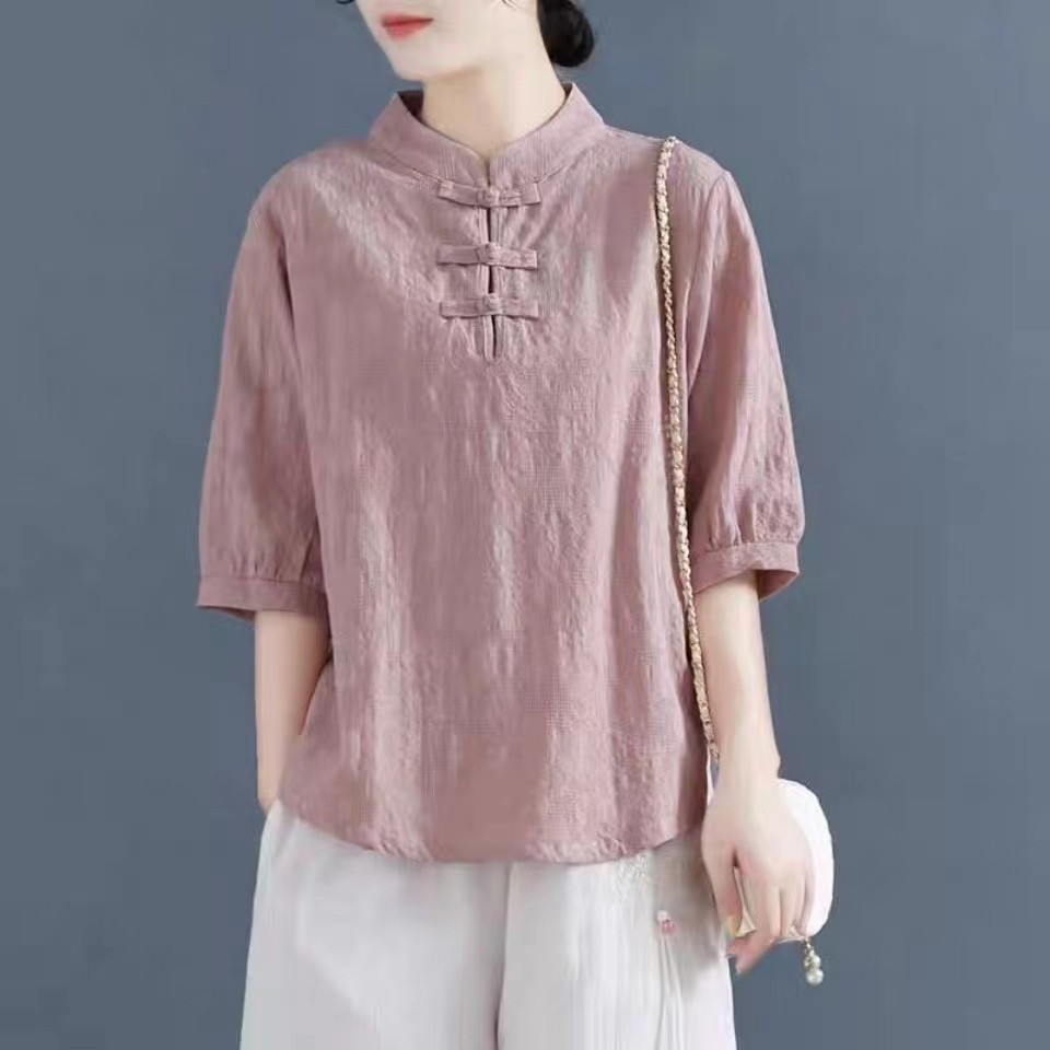 Women Chinese Style Plus Size Mandarin Collar Vintage Loose Linen ...