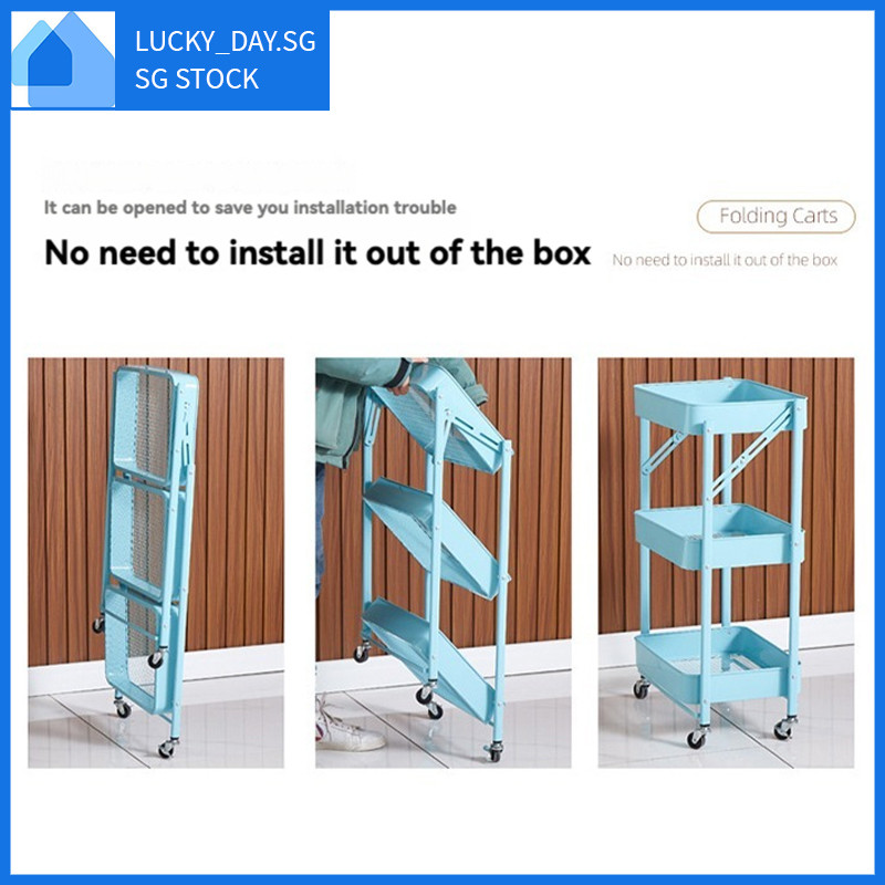 Kitchen Movable Foldable Carbon Steel Trolley Multi-layer Metal Storage ...