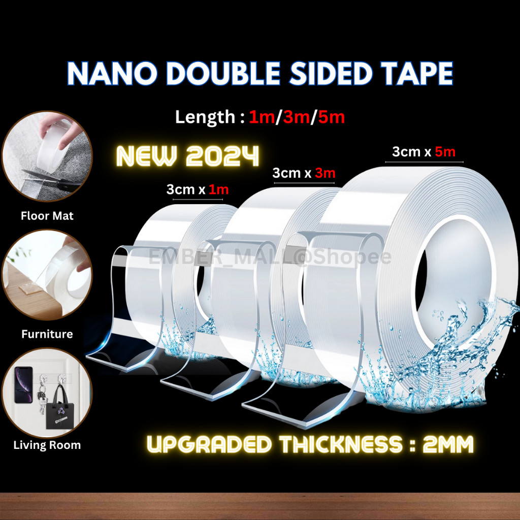 Nano Double Sided Tape Washable Adhesive Tape Reusable Double Sided ...