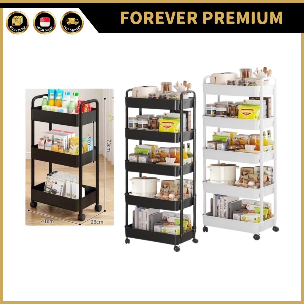 (FOREVER PREMIUM) 3/4/5 Tier Trolley Kitchen Storage Rack Trolley ABS ...