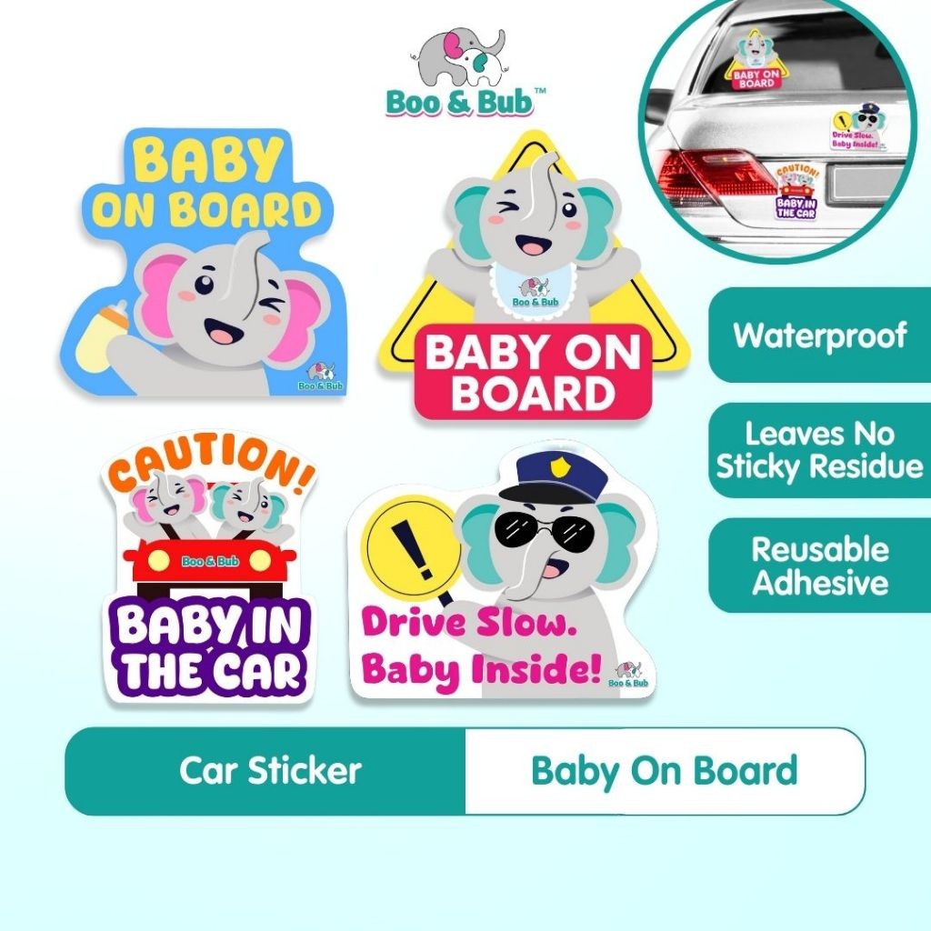Boo&Bub Baby on Board Sticker Baby in Car Sticker Caution Sticker Cute ...
