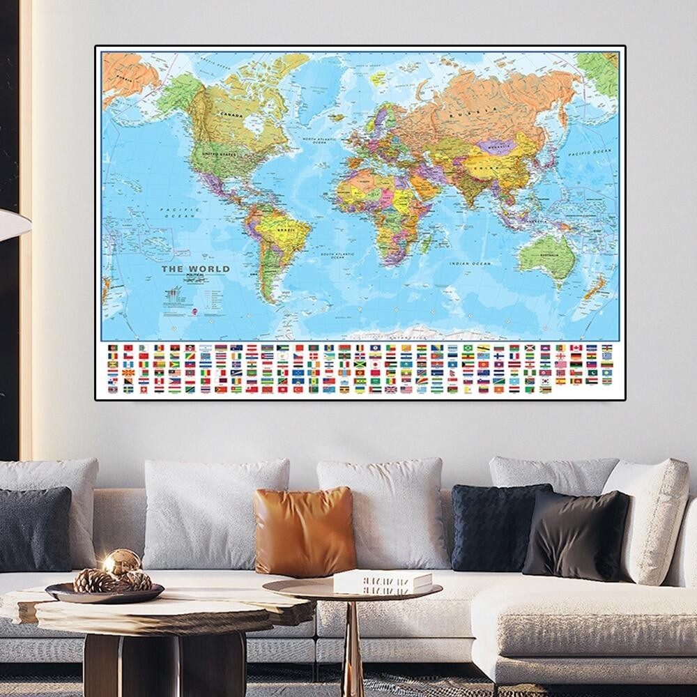 The World Political Map with National Flags Large Canvas Paintings Map ...