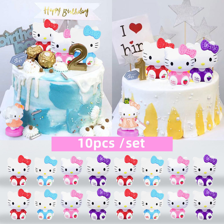 10PCs Sanrio Hello Kitty Cake Topper Girl's Birthday Decoration Baby ...