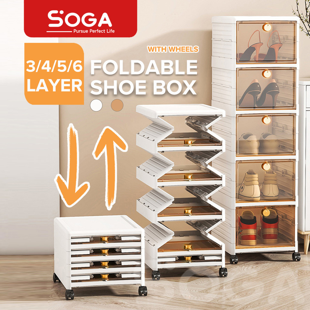 SOGA Foldable Shoe Storage Boxes 3/4/5/6 Layers Installation Free Shoe ...