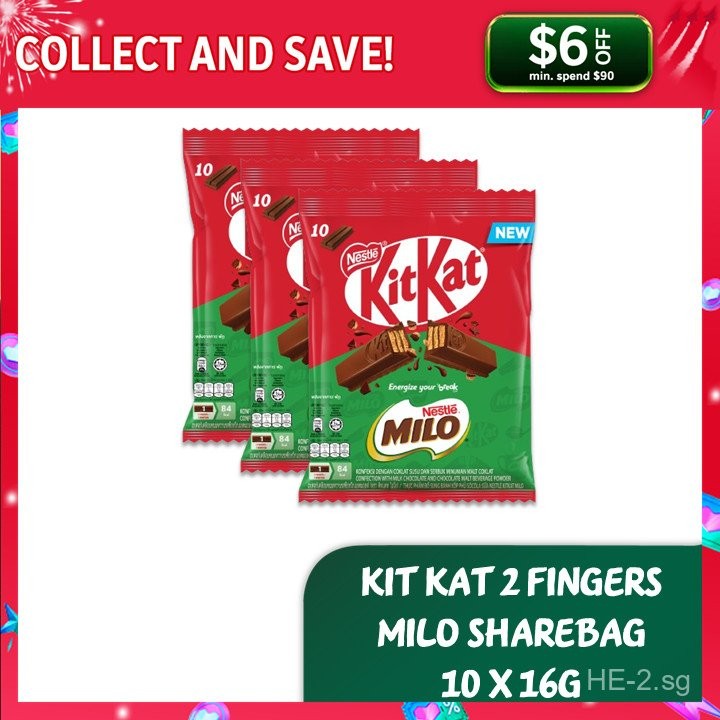 [Bundle of 3] KIT KAT 2 Finger MILO Milk Chocolate Bar Snack Pack (10 x ...
