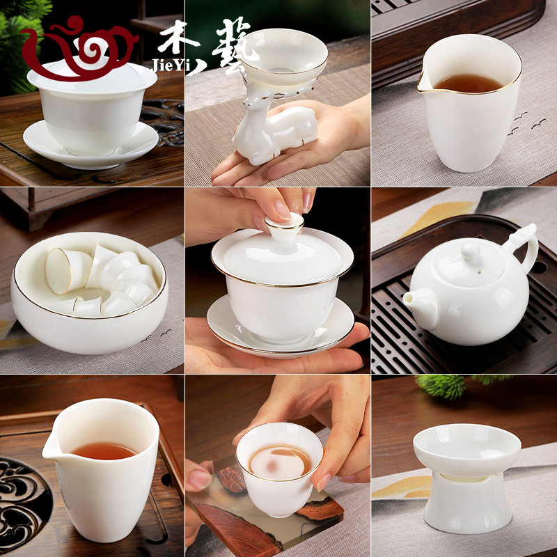 Ceramic Lanolin Jade Tea Cup Kung Fu Tea Gaiwan Teapot Teacup Teacup ...