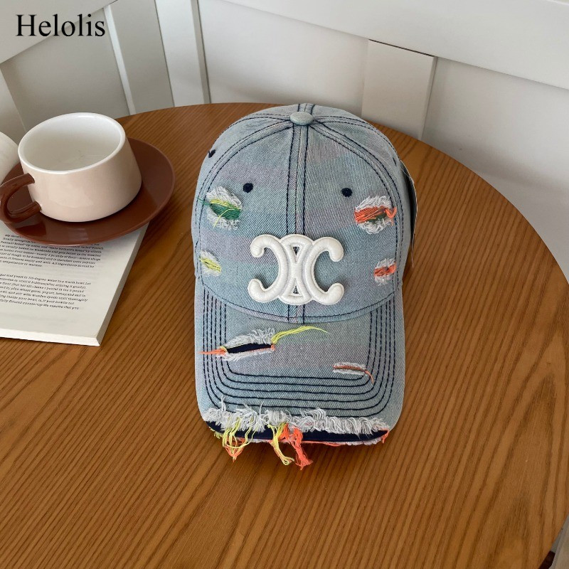 Retro Ripped Colorful Baseball Cap Soft Top Cowboy Couple Cap | Shopee ...