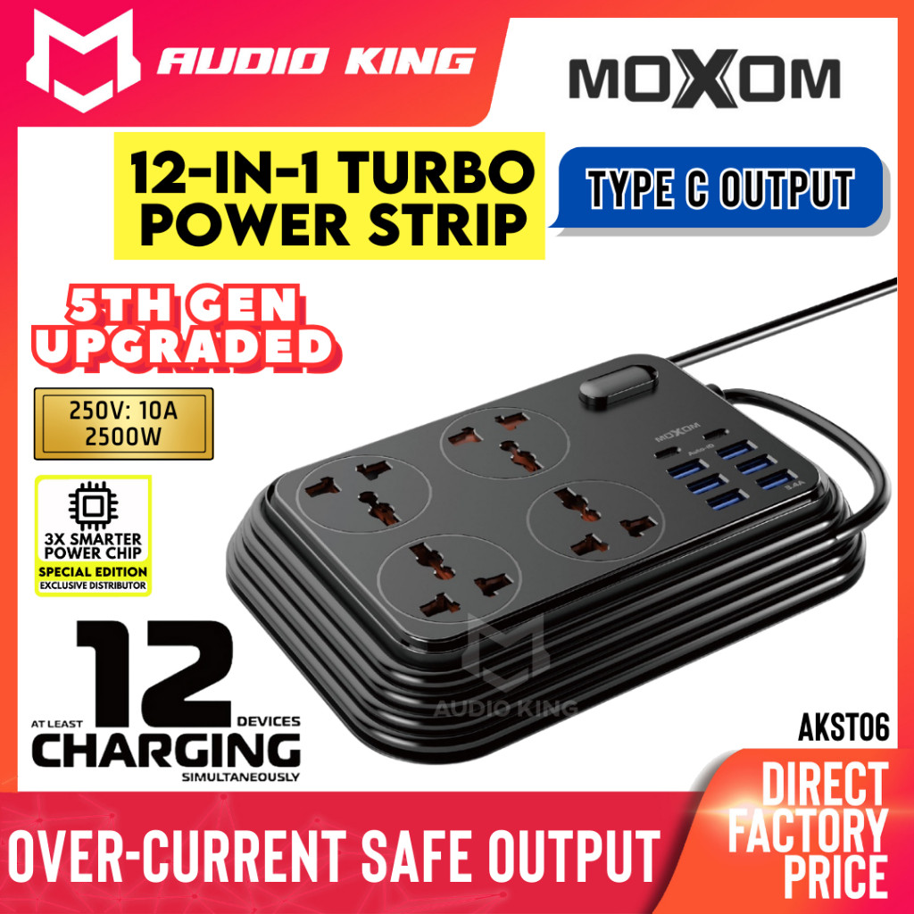MOXOM Power Socket With USB Port Extention Plug AKST06 Wayar Extension ...