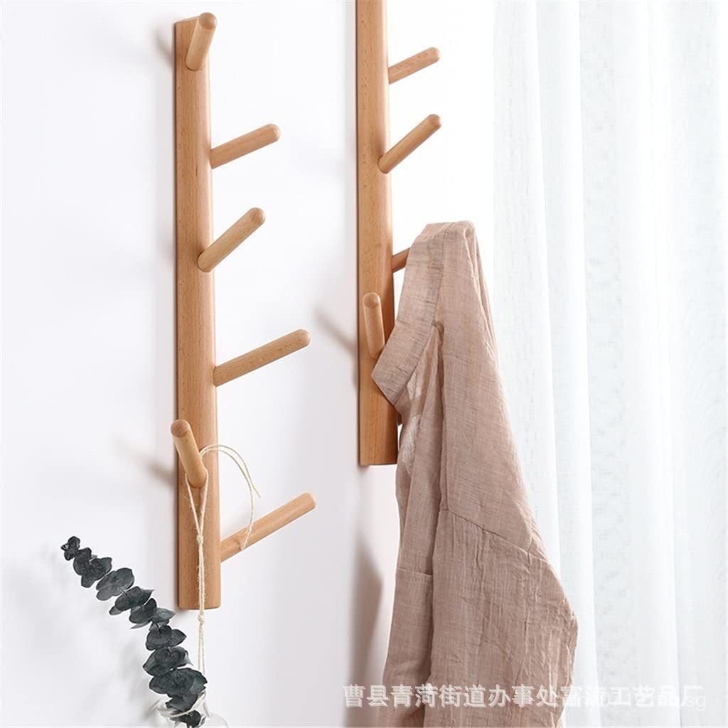 Solid Wood No-Drill Wooden Solid Wood Clothes Hanger Coat Rack Shaped ...