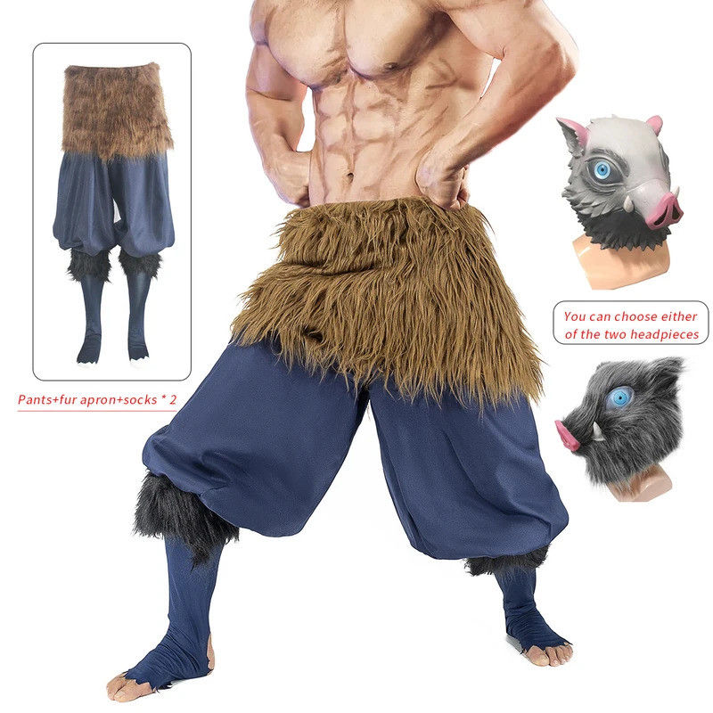 ZH【 Ready Stock】Halloween Anime Carnival Inosuke Cosplay Costume Wild ...