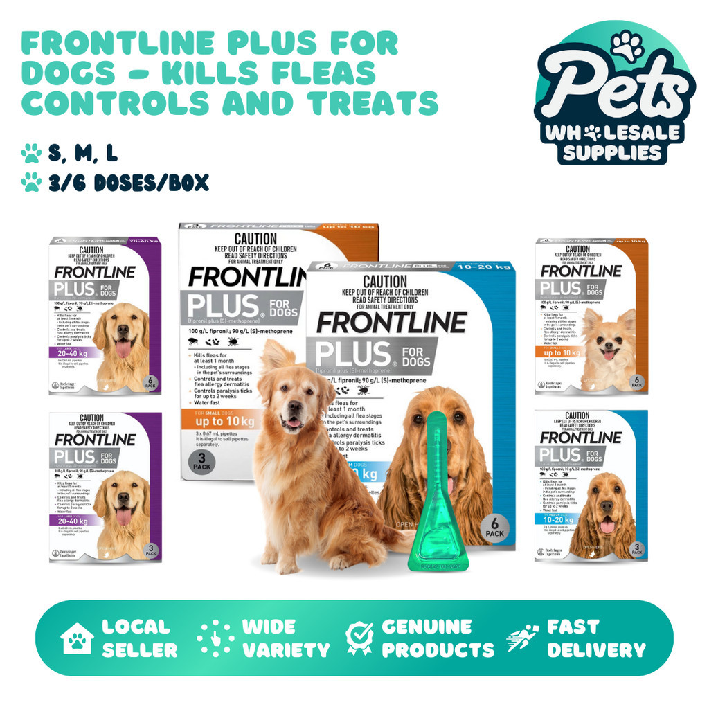 Frontline Plus For Dogs All Sizes 3/6 Doses/Box Kills Fleas Controls ...