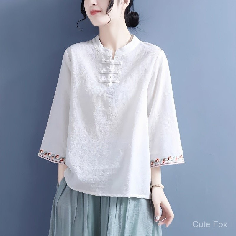 Chinese Style Top Hanfu Top Women's Shirt Cotton Linen Jacquard ...