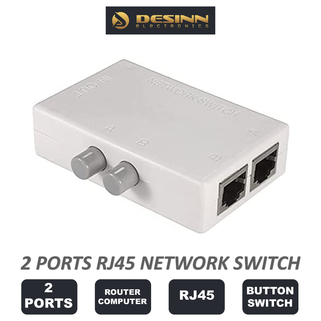 RJ45 Network Switch Selector 2 Port Networking Hub LAN Cat6 Cat5e 2-Way ...