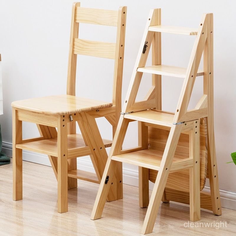 Solid Wood Ladder Chair Household Ladder Chair Collapsible Dual-Use ...