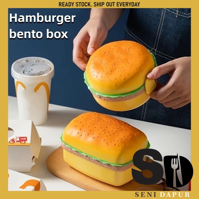 SD Tableware Mircowave Safe Burger Lunch Box Set Spoon&Fork Cute Burger ...