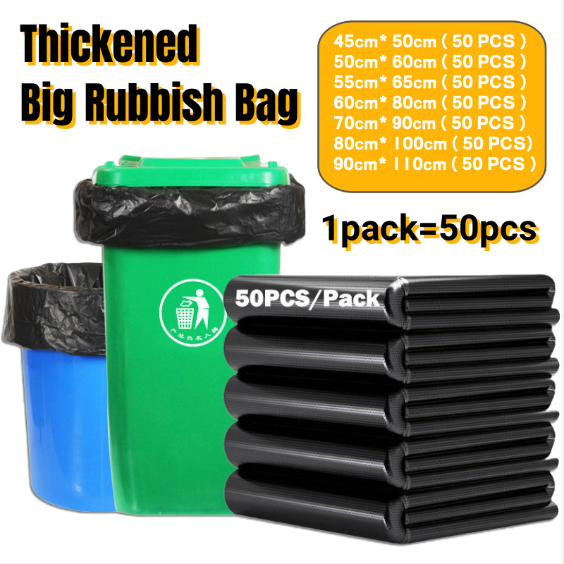 SG Local- 100pcs Thickened Big Rubbish Bag Trash Bag Outdoor Rubbish ...
