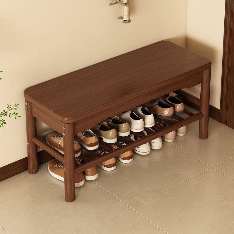 Double layered transparent solid wood shoe changing stool with ...