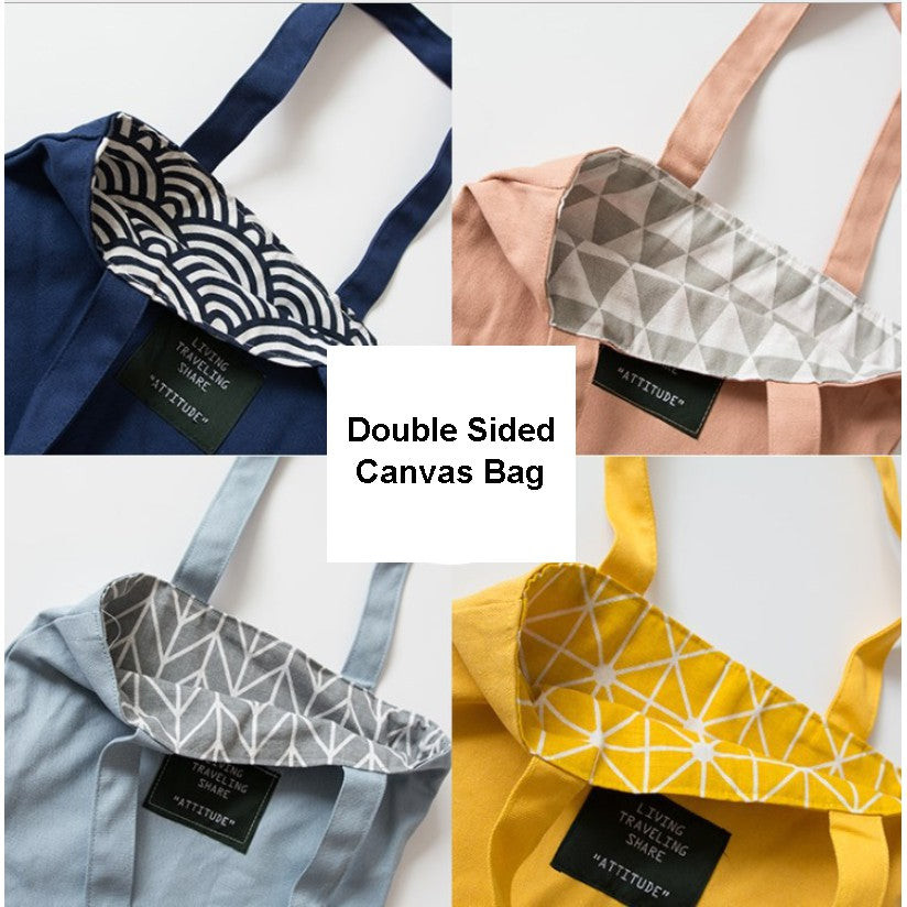 Canvas Bag cotton and linen dual-use double-sided cloth bag fresh art ...