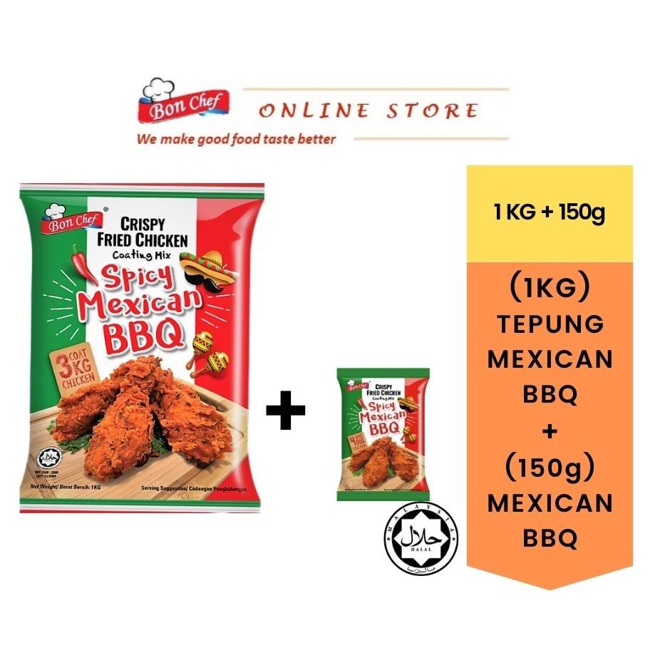 SET 1 PACK 1KG Tepung Ayam Goreng Mexican BBQ + 1 PACK 150G Mexican BBQ ...
